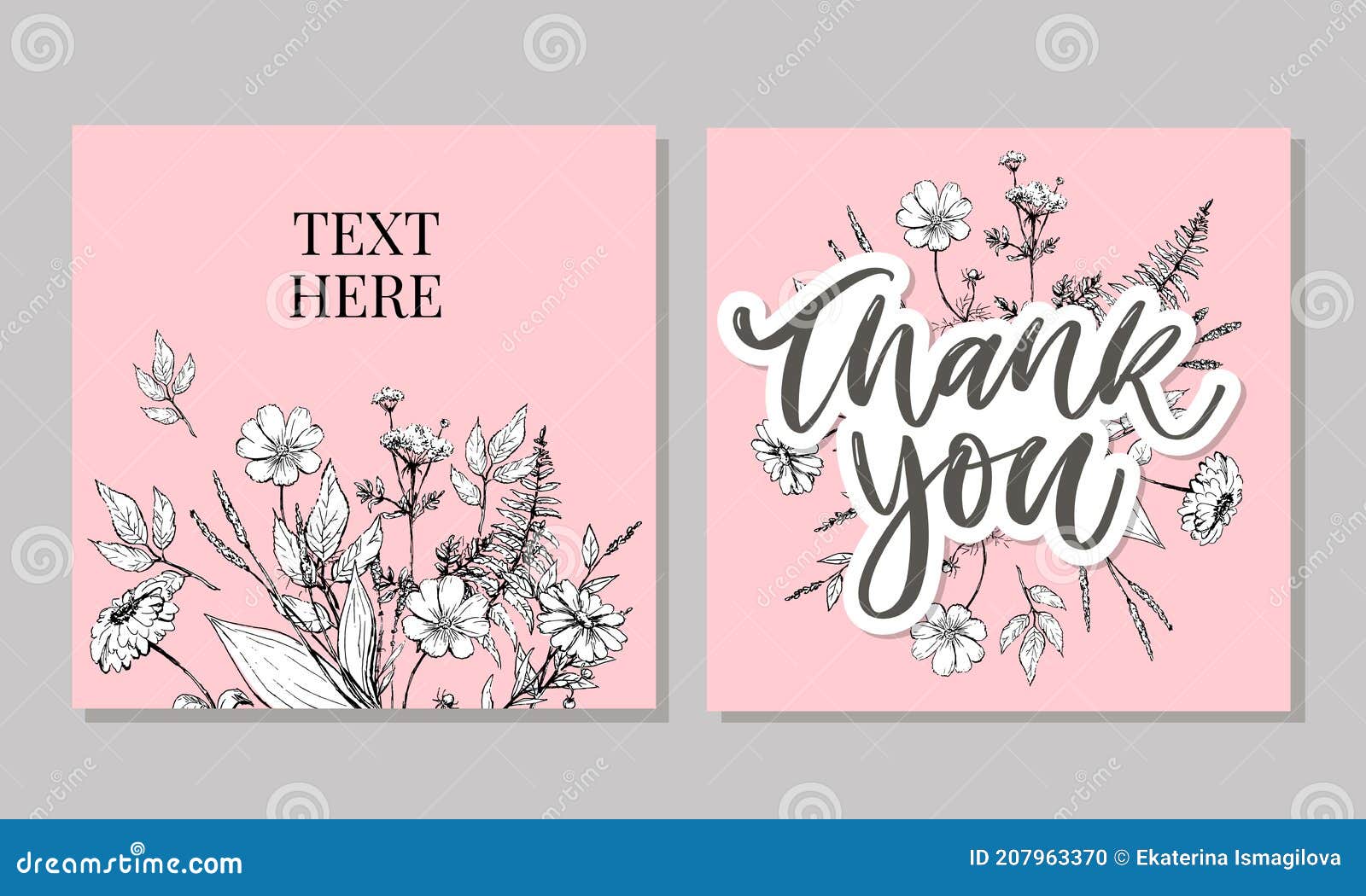 Cute Thank You Script Card Flowers Letter Text Stock Illustration ...