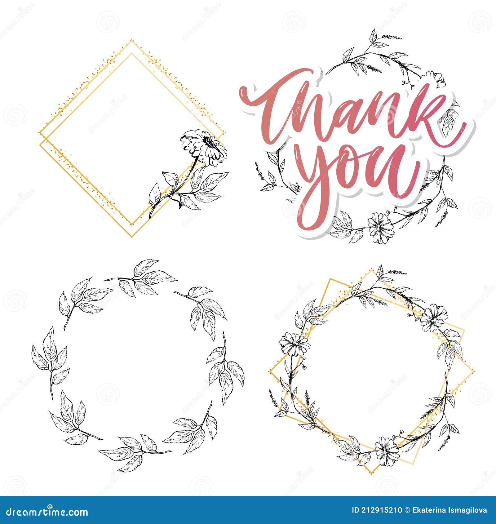 Cute Thank You Script Card Flowers Letter Text Stock Vector ...