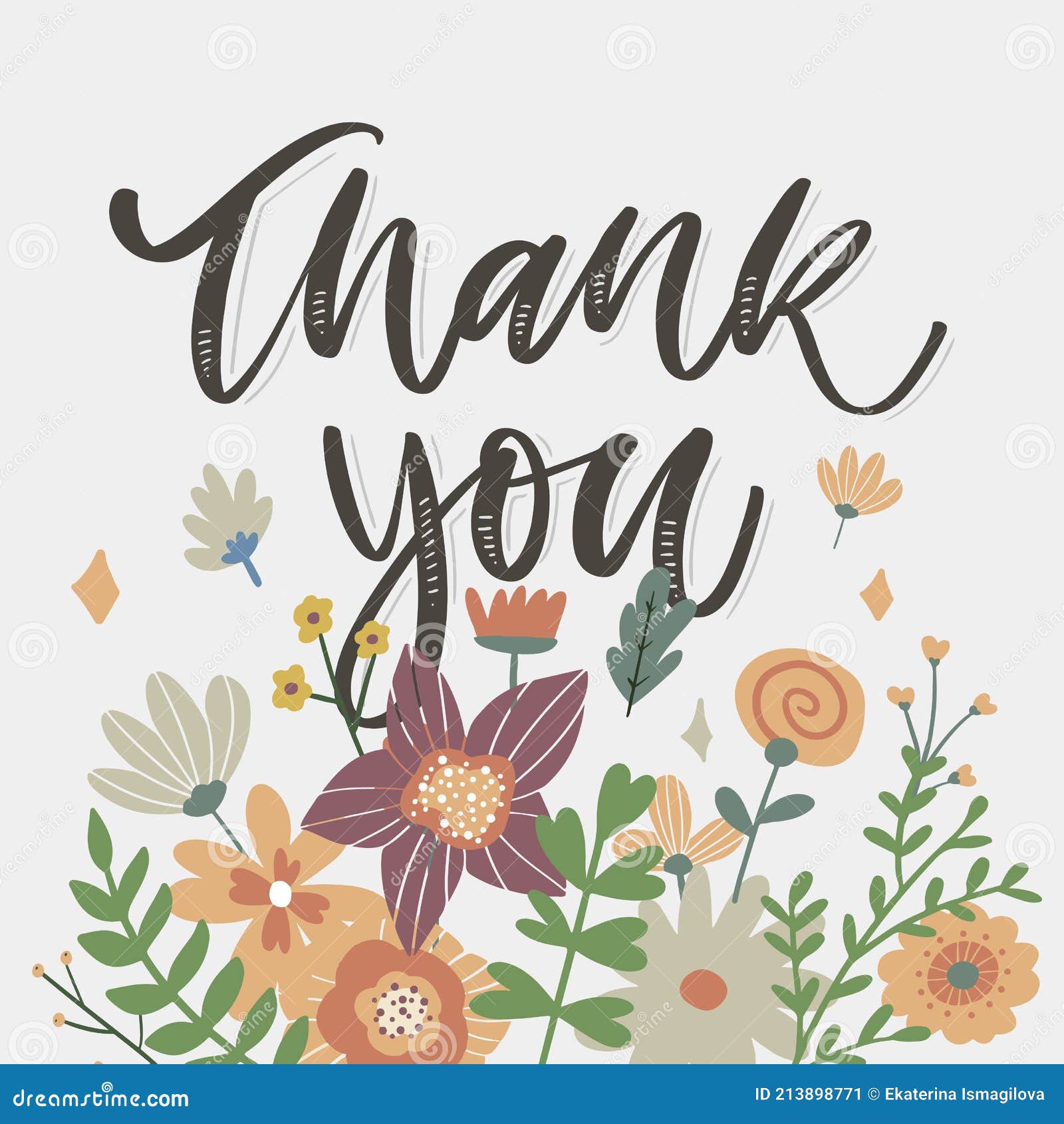 Cute Thank You Script Card Flowers Letter Text Stock Vector ...
