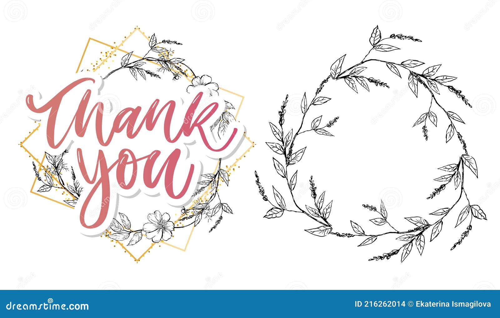 Cute Thank You Script Card Flowers Letter Text Stock Vector ...