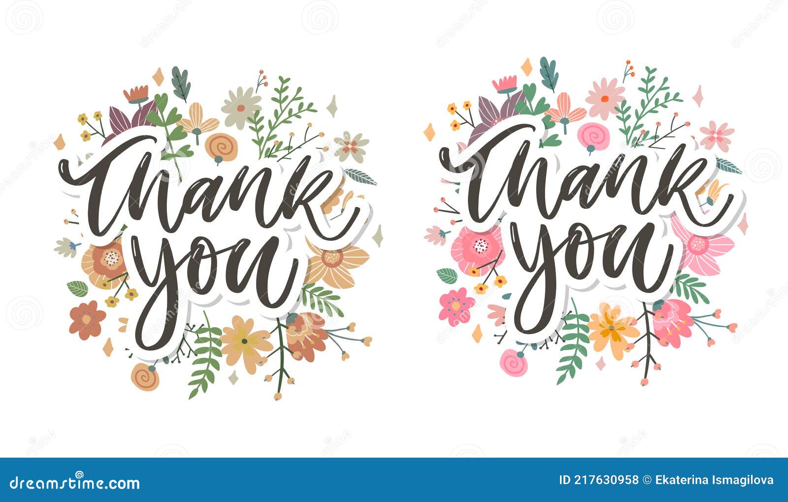 Cute Thank You Script Card Flowers Letter Text Stock Vector ...
