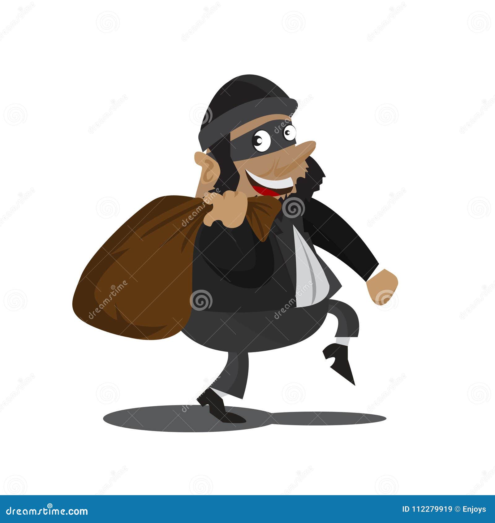 Cute Thief Character Cartoon Illustration Bandit With Bag Robber In