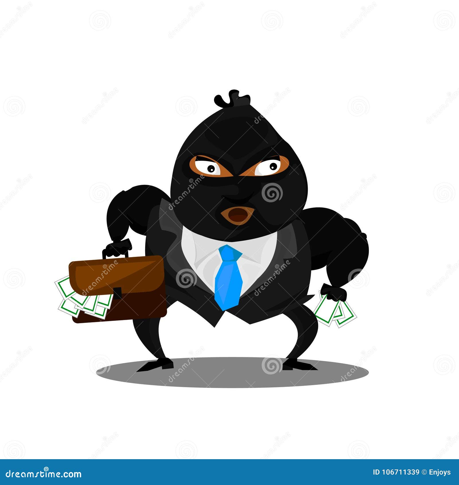 Cute Thief Character Cartoon Illustration Bandit With Bag Stock