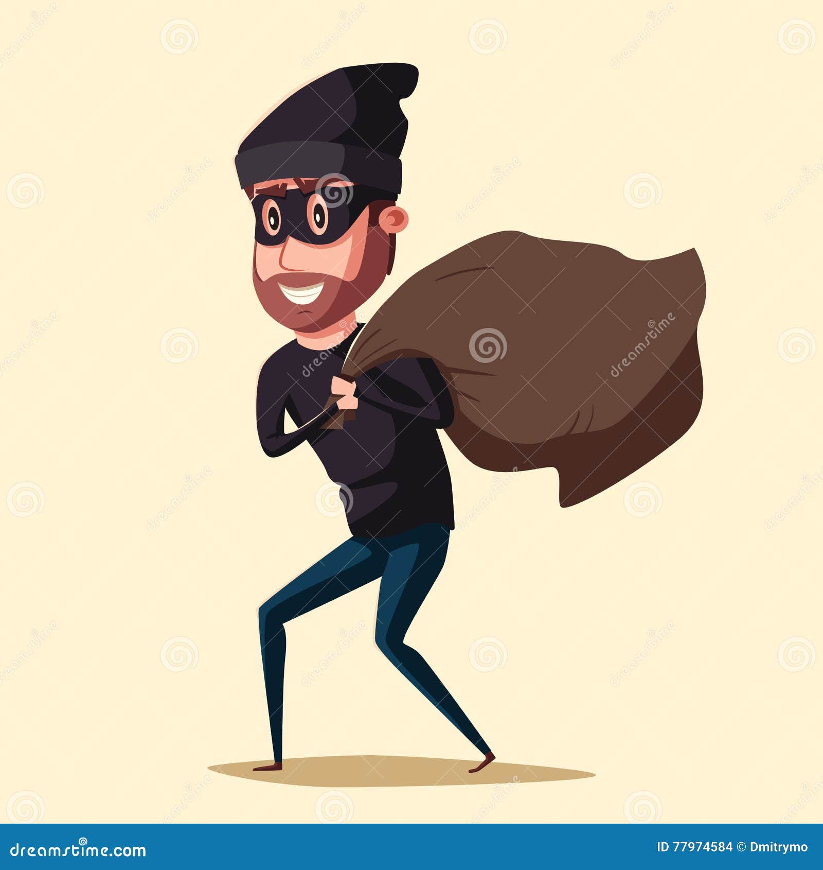 Cute Thief Character Vector Cartoon Illustration
