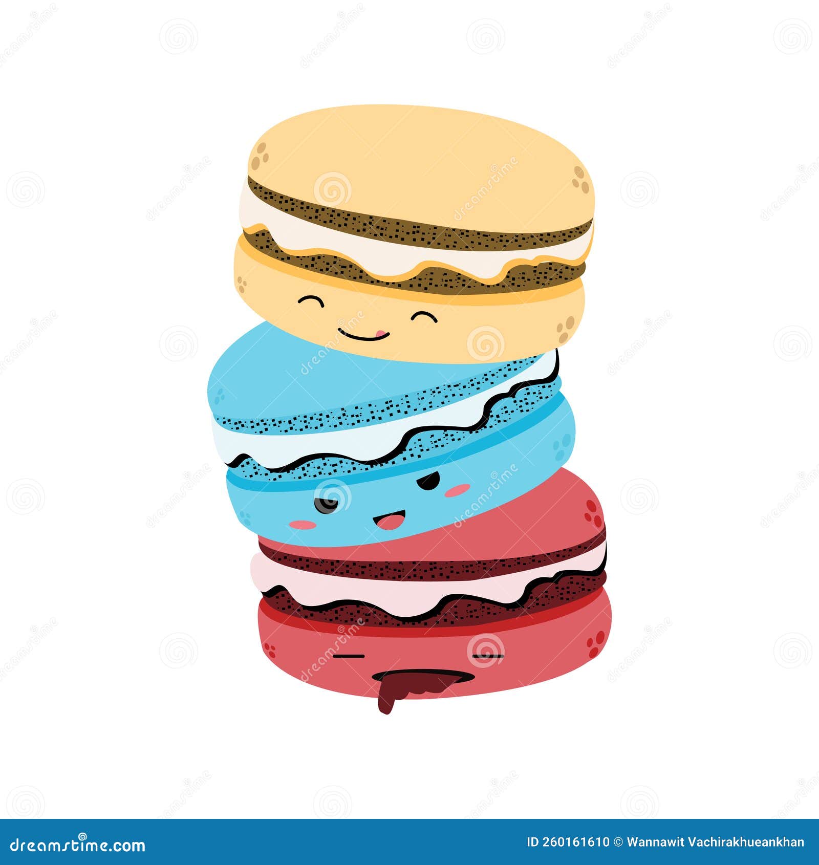 Cute Three Colorful Macarons Cartoon Stock Vector - Illustration of ...