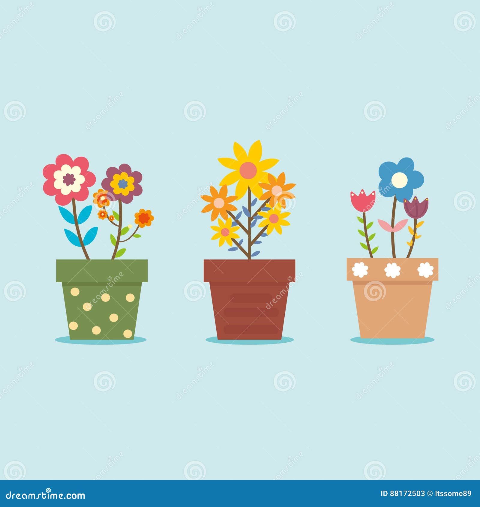 Cute three flower pot stock illustration. Illustration of ideas - 88172503