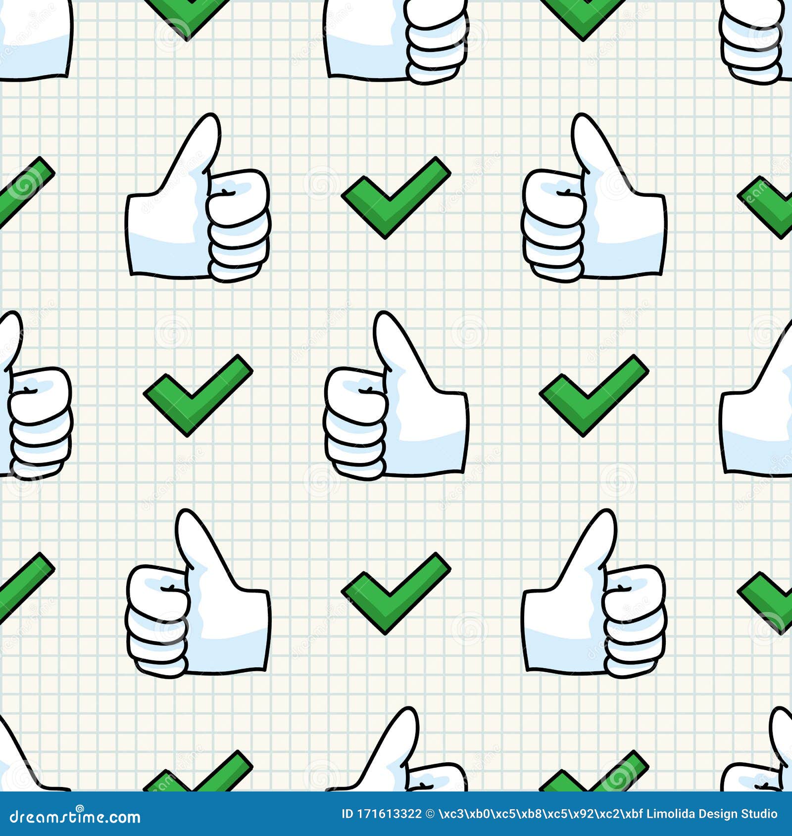 Cute Thumbs Up Hand Symbol Seamless Vector Pattern. Hand Drawn ...