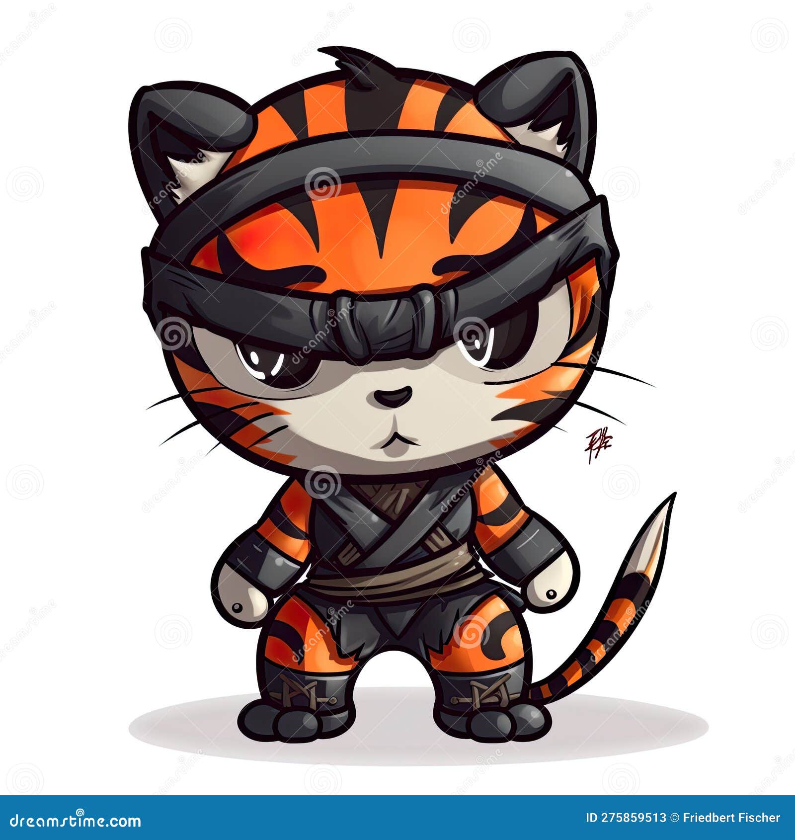 Cute Tiger As Ninja or Samurai, Cartoon Chibi Style, AI Generative ...