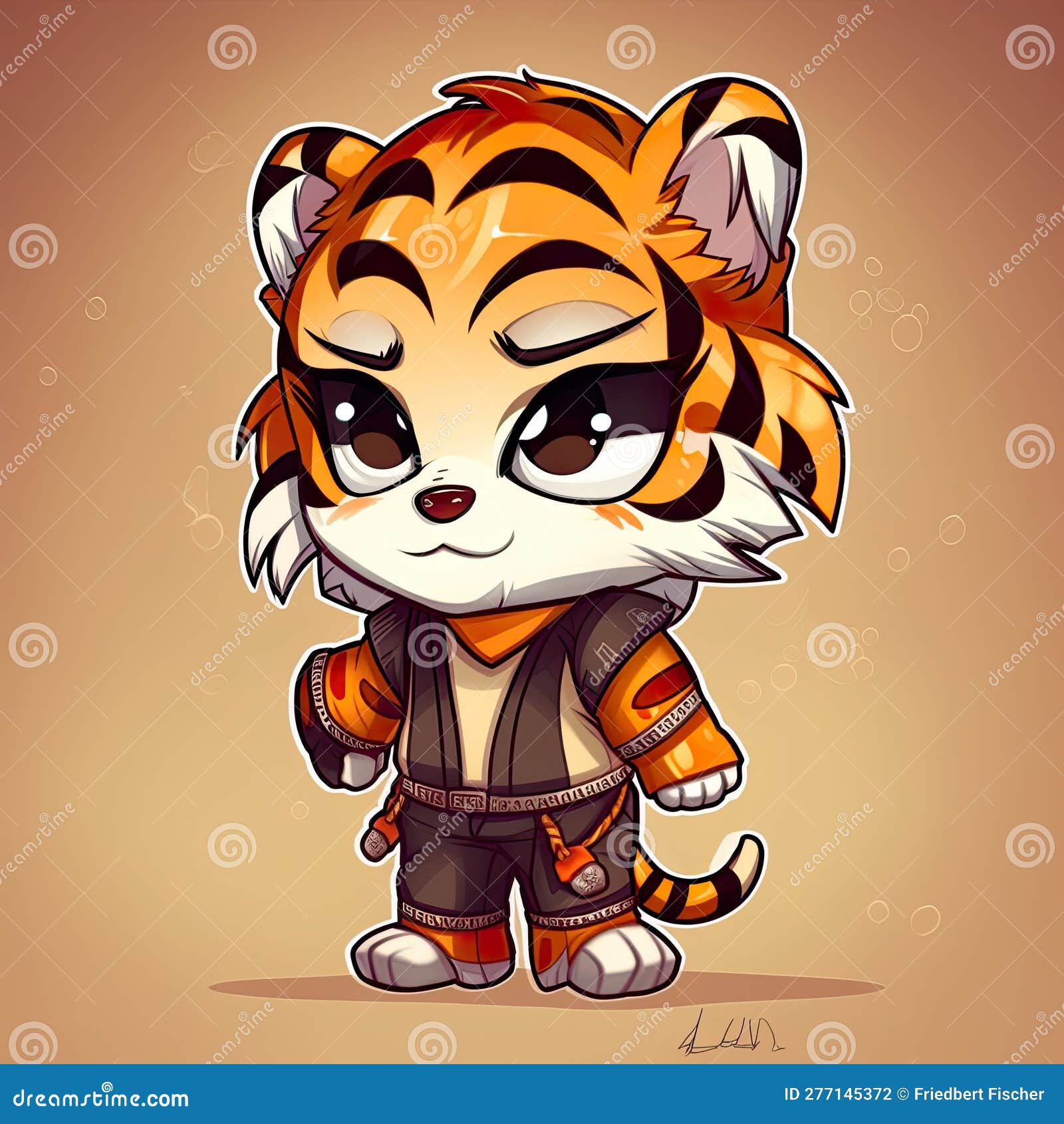 Cute Tiger, Cartoon Chibi Style, Generative AI Stock Illustration ...