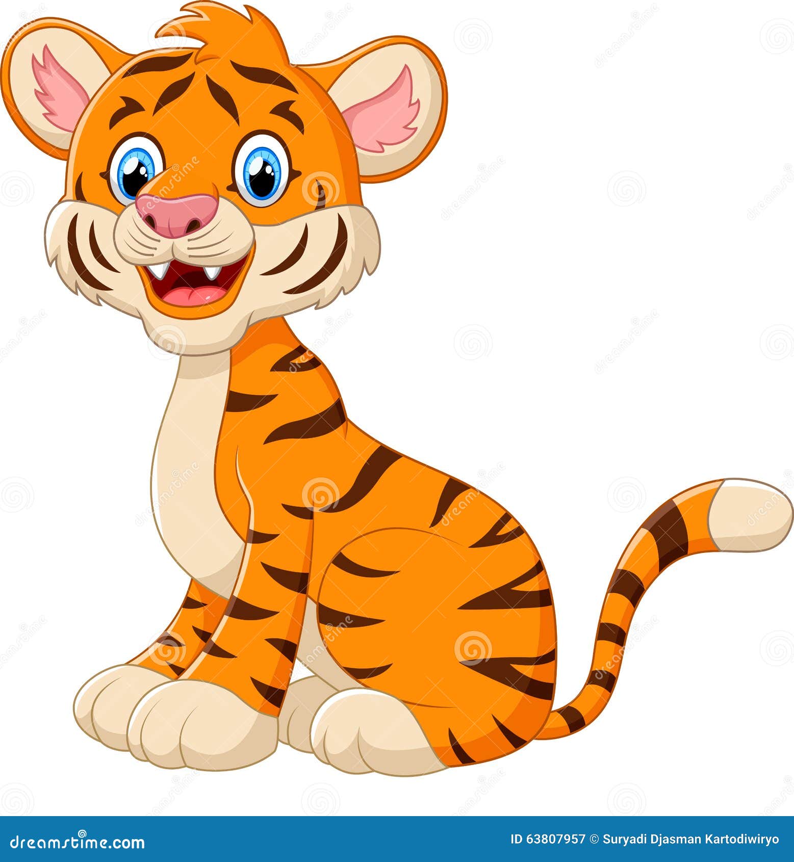 Cute tiger cartoon sitting stock vector. Illustration of kitten - 63807957