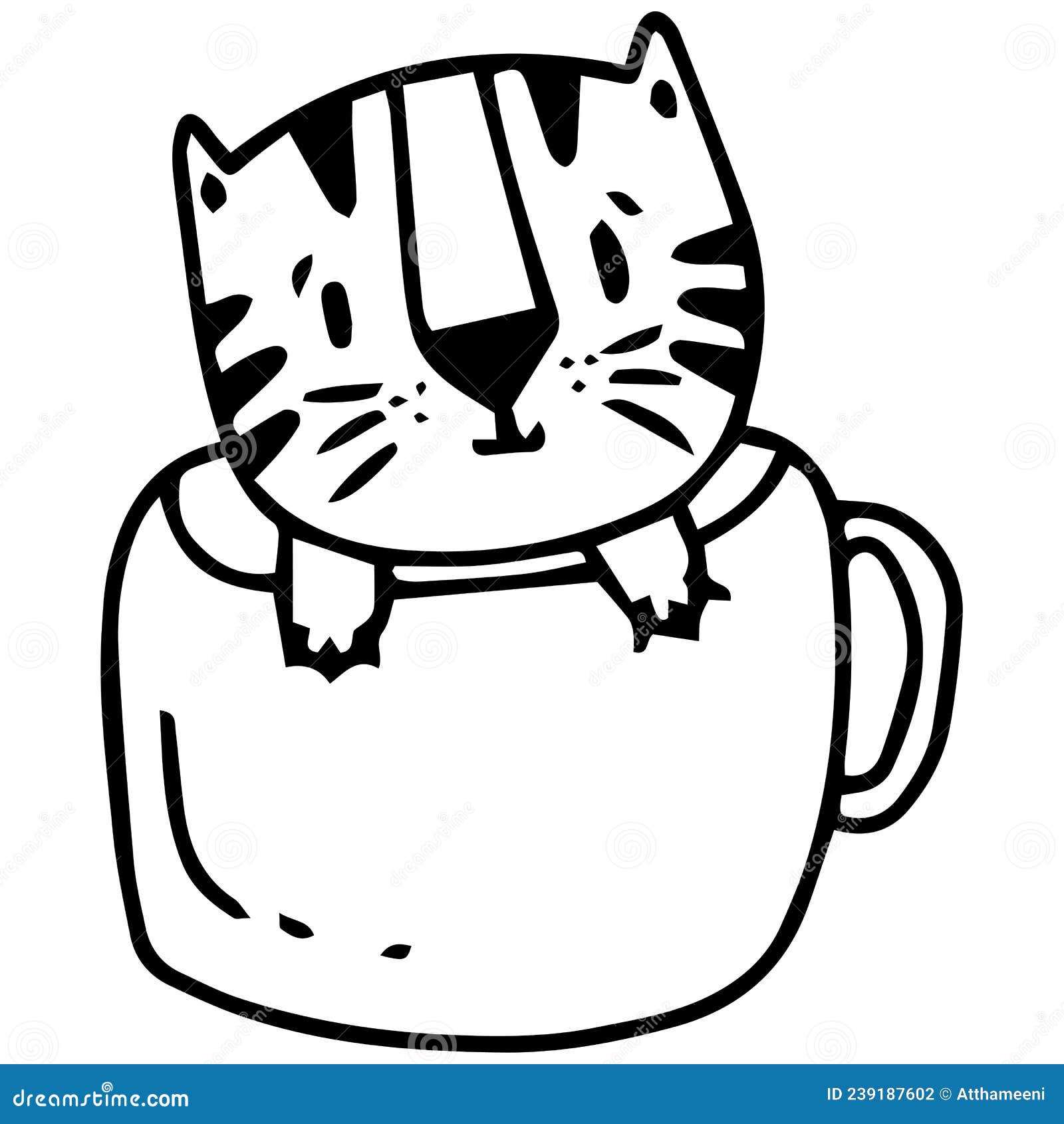 Cute Tiger in Coffee Mug, Tea Cup Hand Drawn Doodle Art Illustration ...
