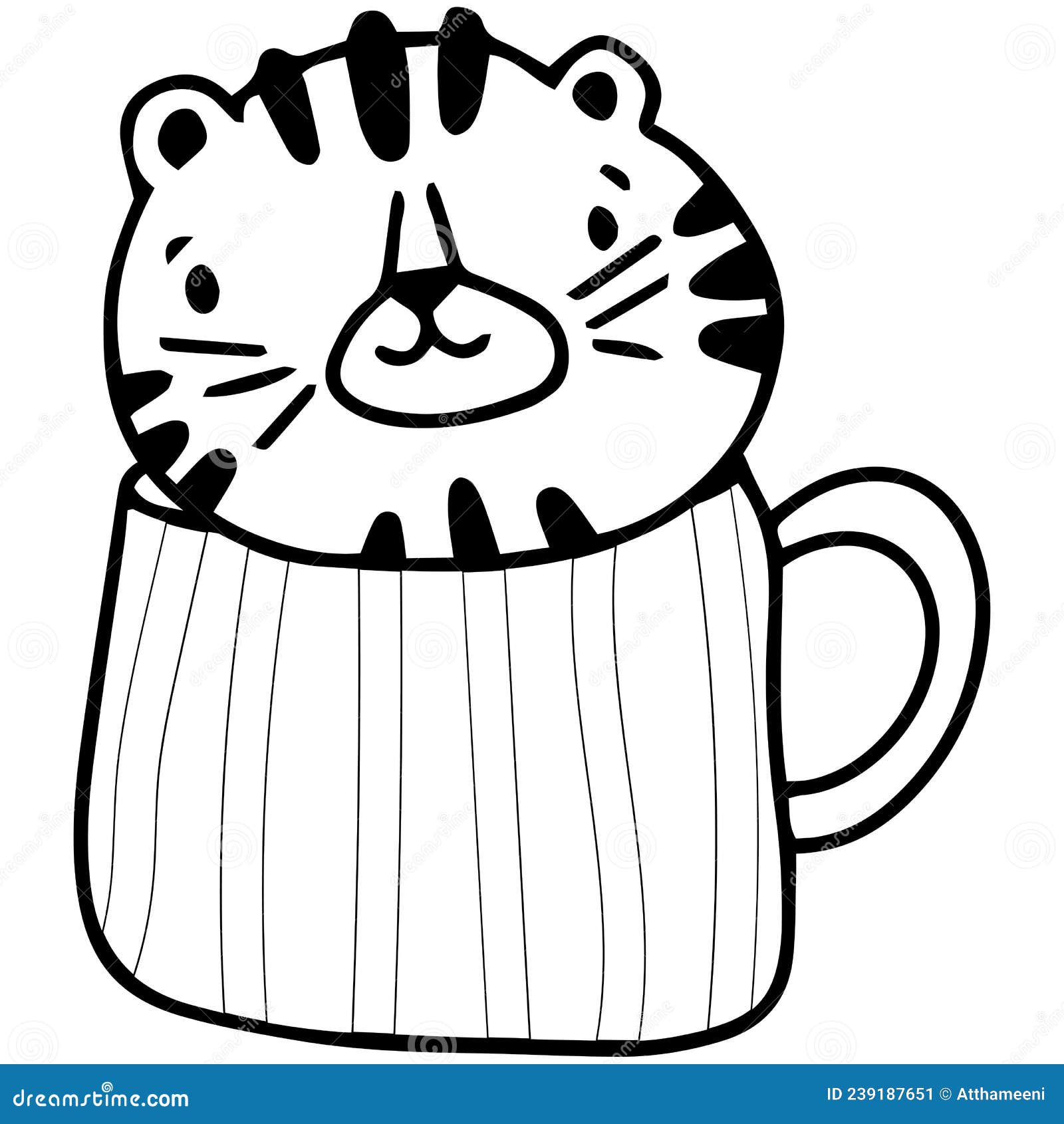 Cute Tiger in Coffee Mug, Tea Cup Hand Drawn Doodle Art Illustration ...