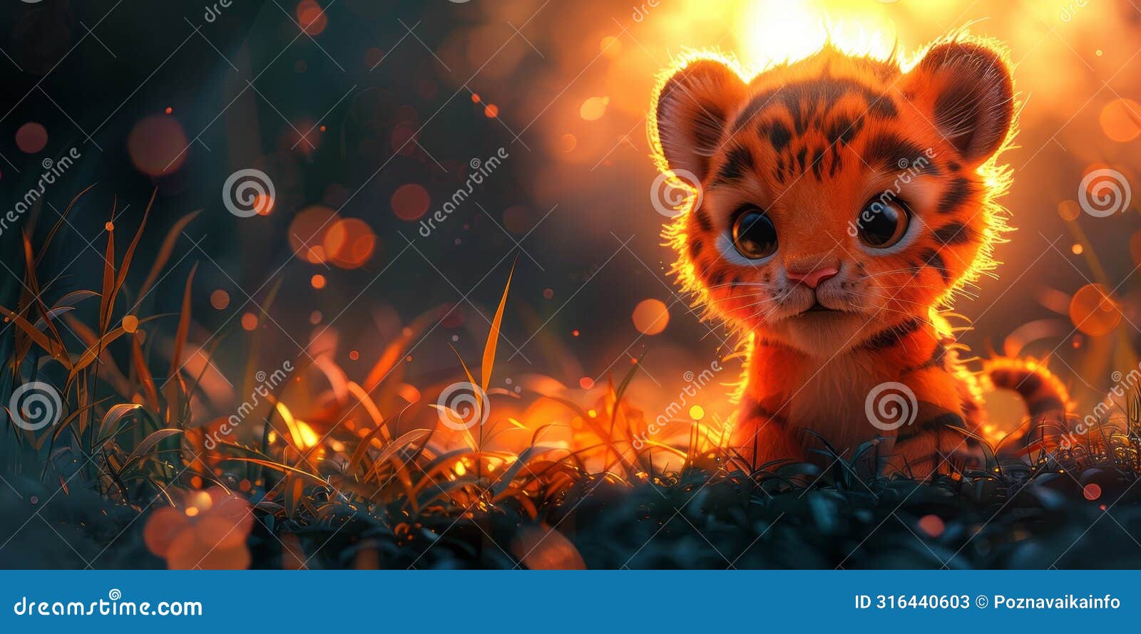 Cute Tiger Cub in the Forest. Banner with Space for Text Stock Image ...
