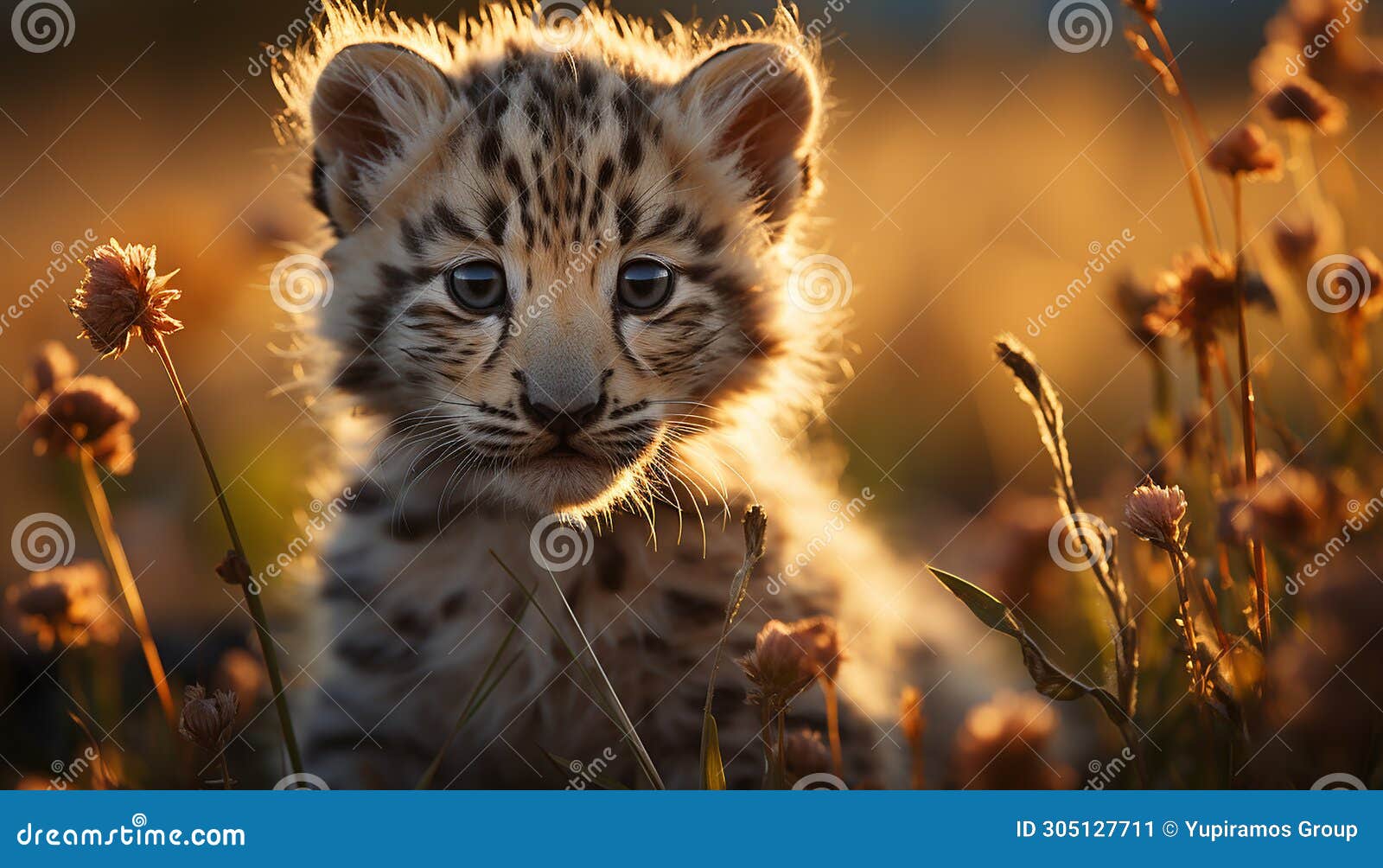 Cute Tiger Cub Hiding in Grass, Looking at Camera Generated by AI Stock ...