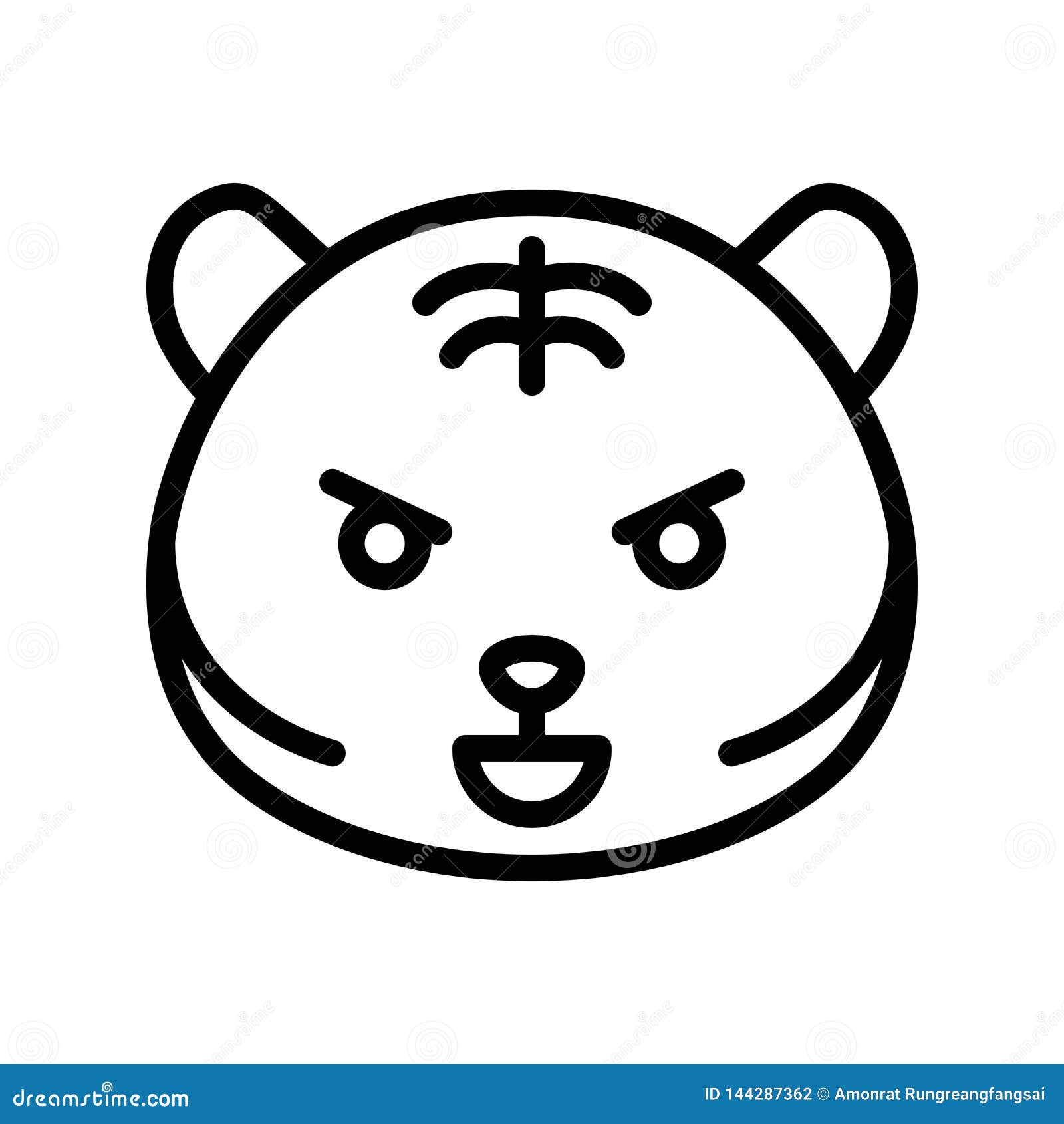 Cute Tiger Emoticon, Line Style Vector Illustration Stock Vector ...