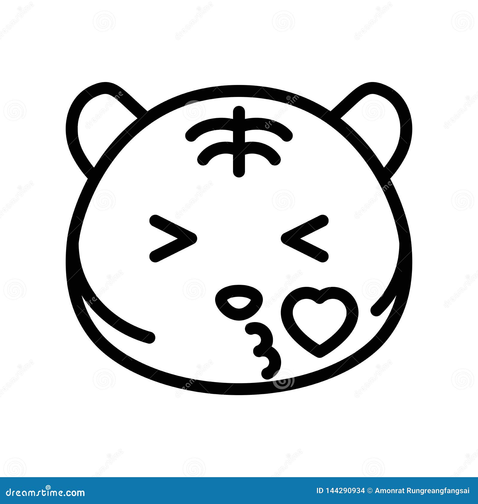 Cute Tiger Emoticon, Line Style Vector Illustration Stock Vector ...