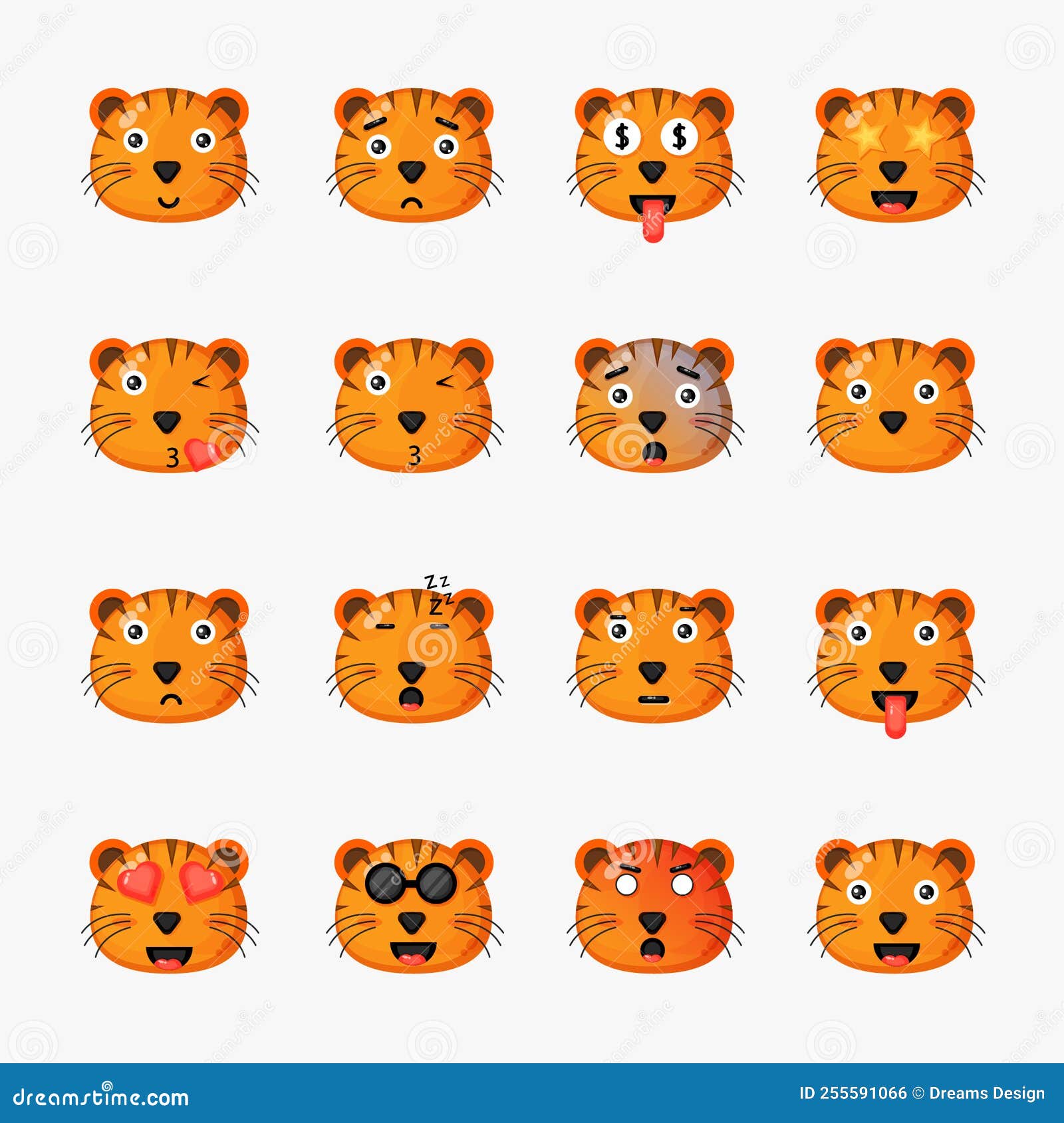 Cute tiger with emoticons stock vector. Illustration of background ...