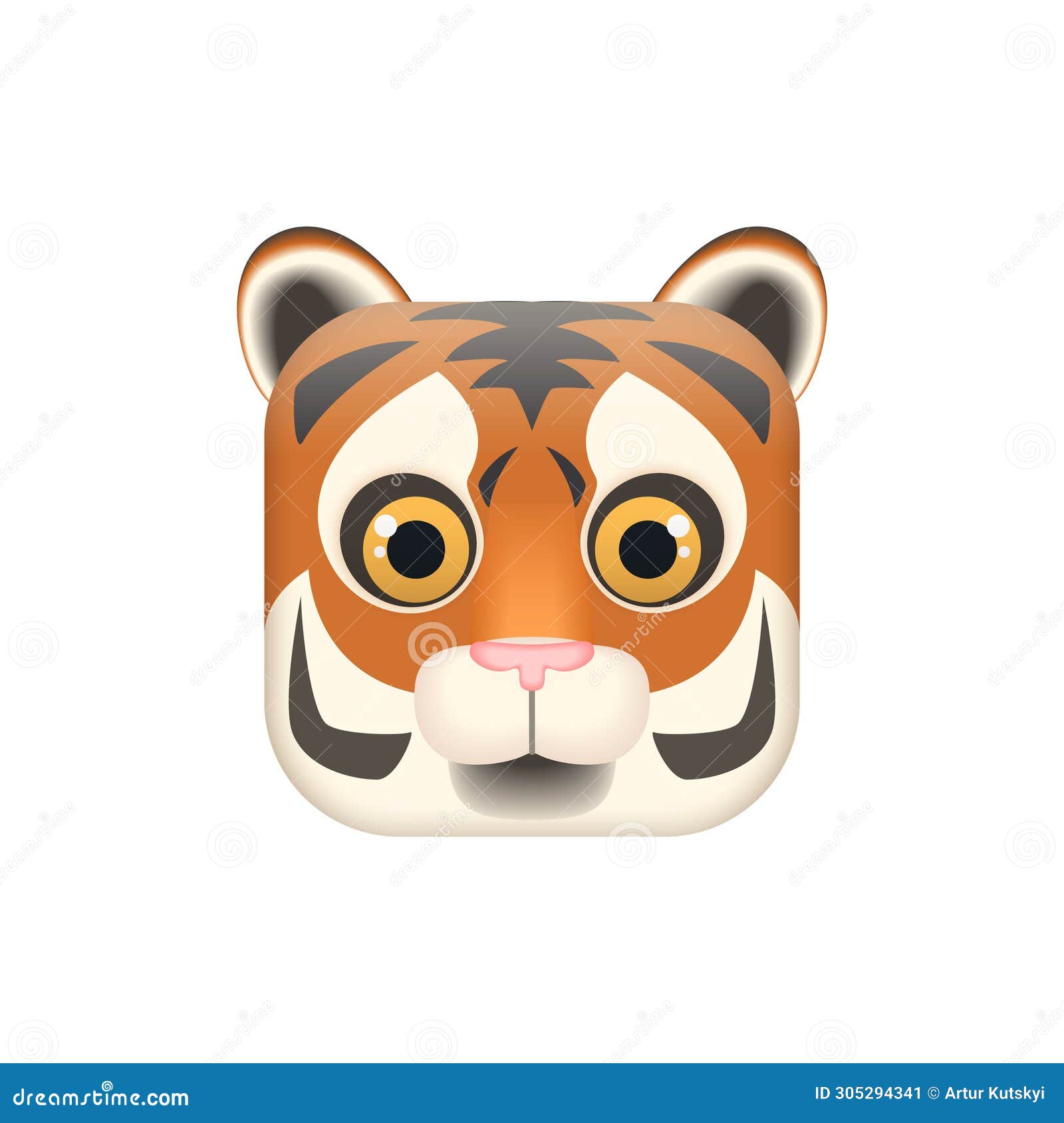 Cute Tiger Face, Animal Head in Square Shape, Comic Portrait of Wild ...