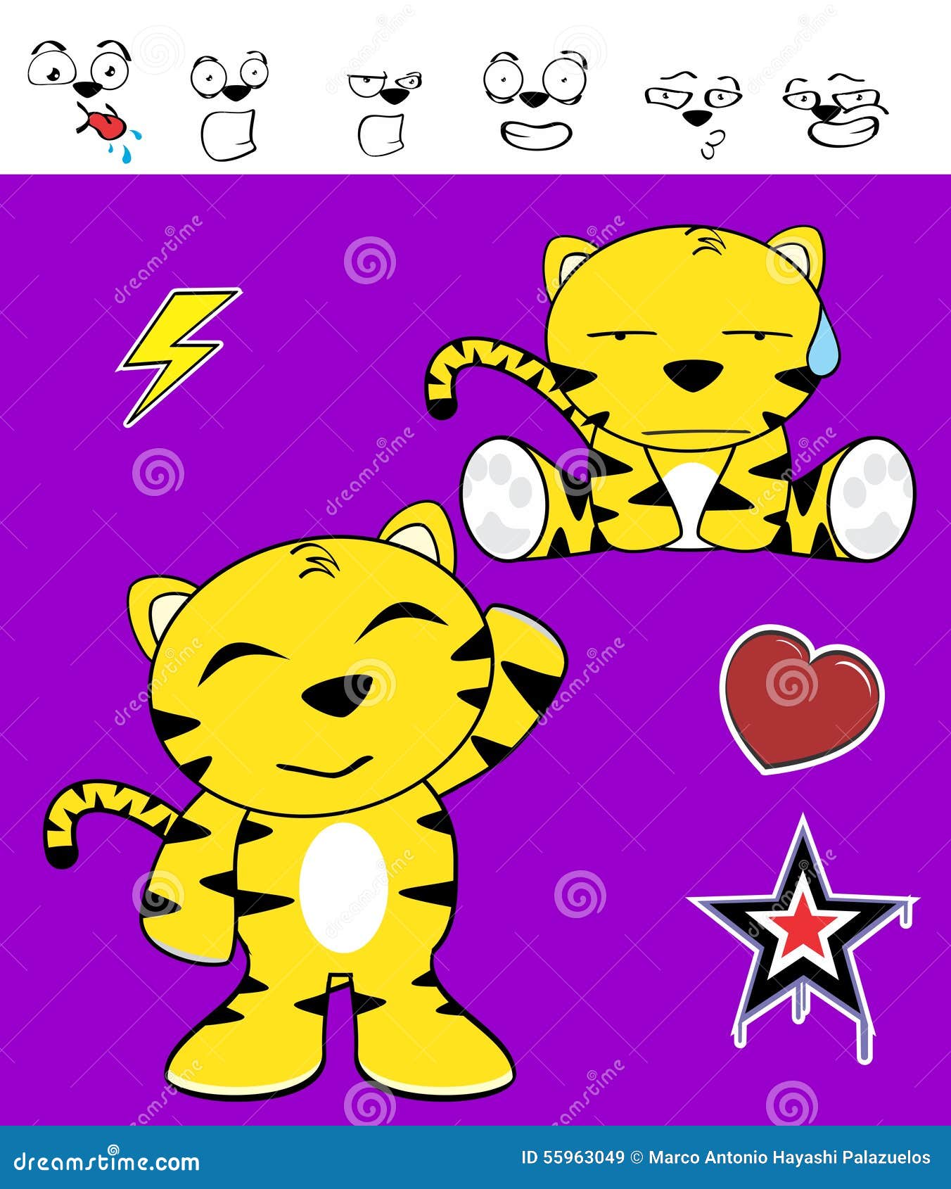 Cute Tiger Funny Expressions Cartoon Set2 Stock Vector - Illustration ...