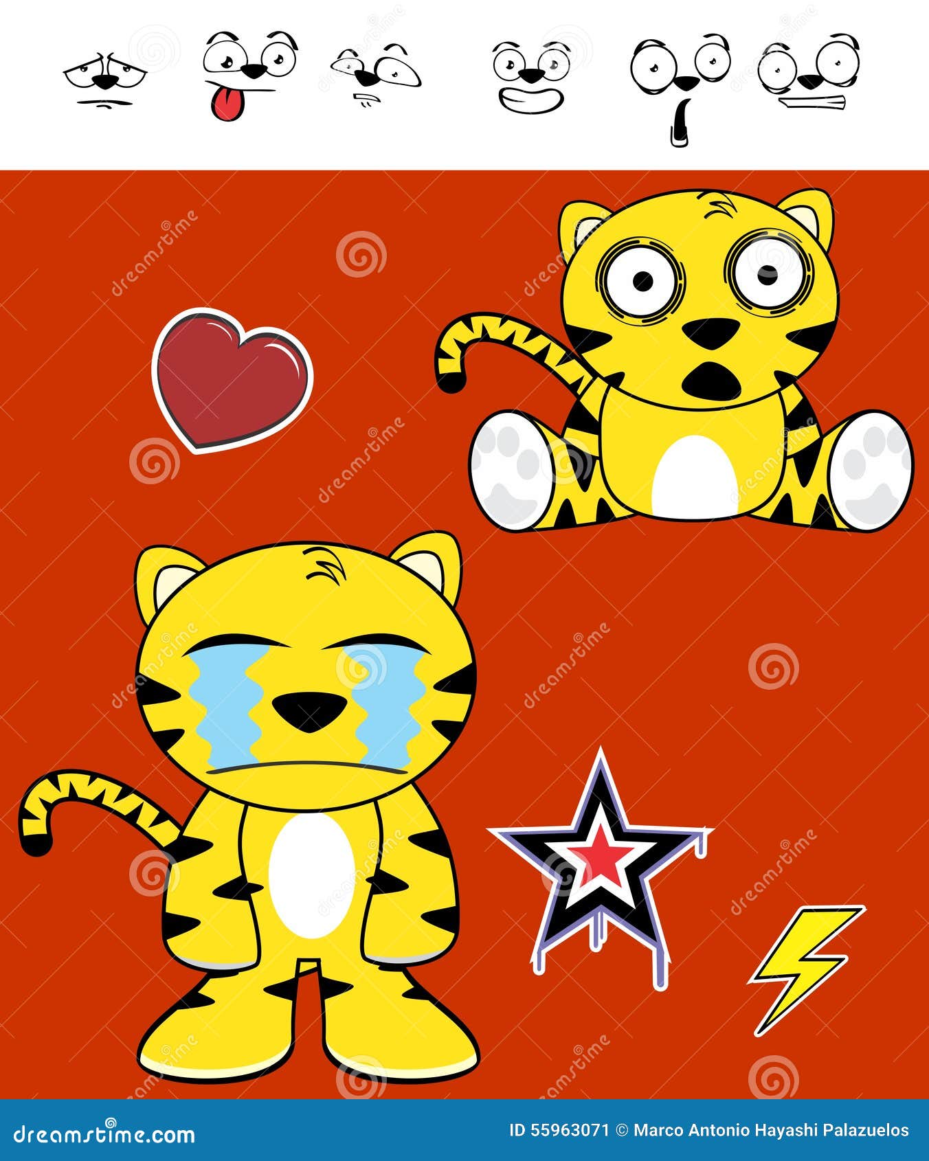 Cute Tiger Funny Expressions Cartoon Set3 Stock Vector - Illustration ...