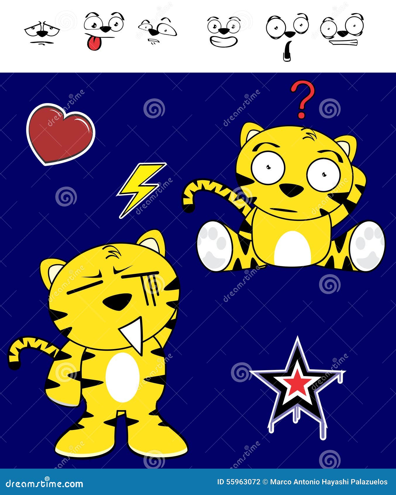 Cute Tiger Funny Expressions Cartoon Set4 Stock Vector - Illustration ...