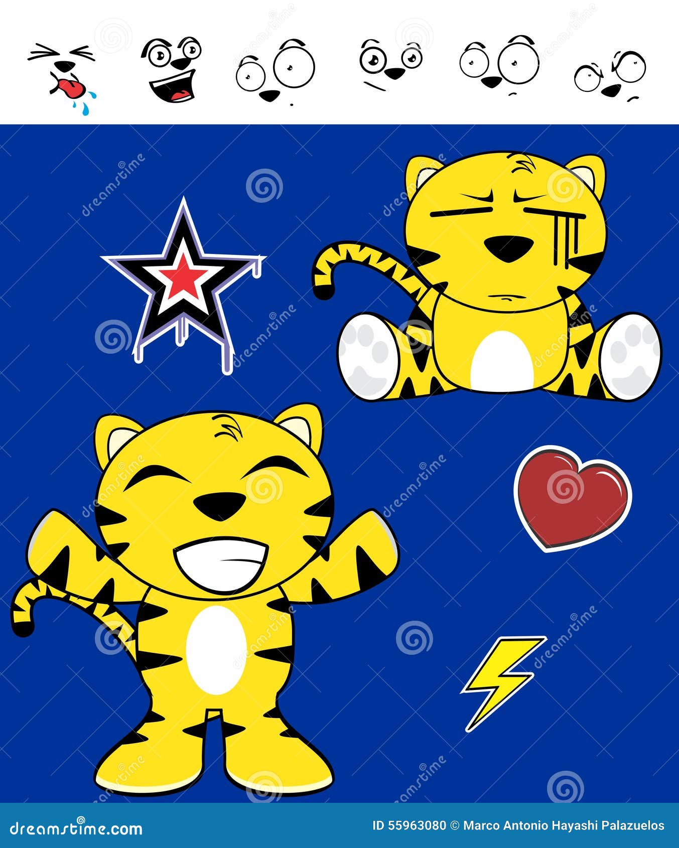 Cute Tiger Funny Expressions Cartoon Set6 Stock Vector - Illustration ...