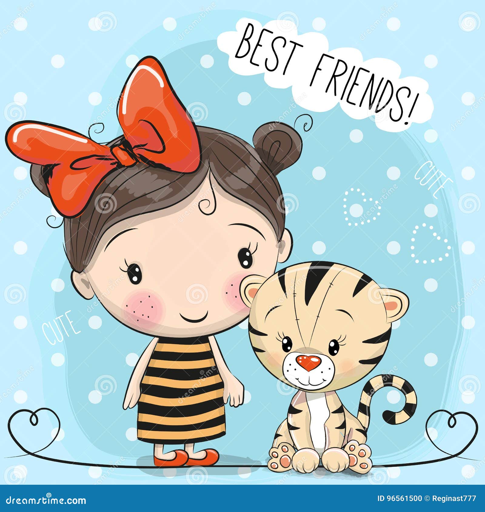 Cute Tiger and Girl stock vector. Illustration of couple - 96561500