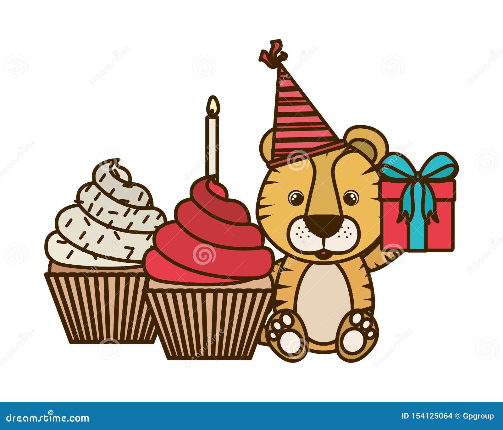 Tiger Party. Exotic Predatory Cat On Holiday. Hand Drawn Cute Cartoon ...