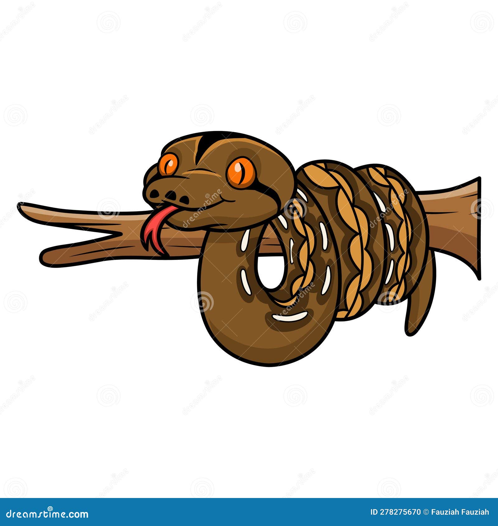 Cute Tiger Reticulatus Python Cartoon on Tree Branch Stock Vector ...