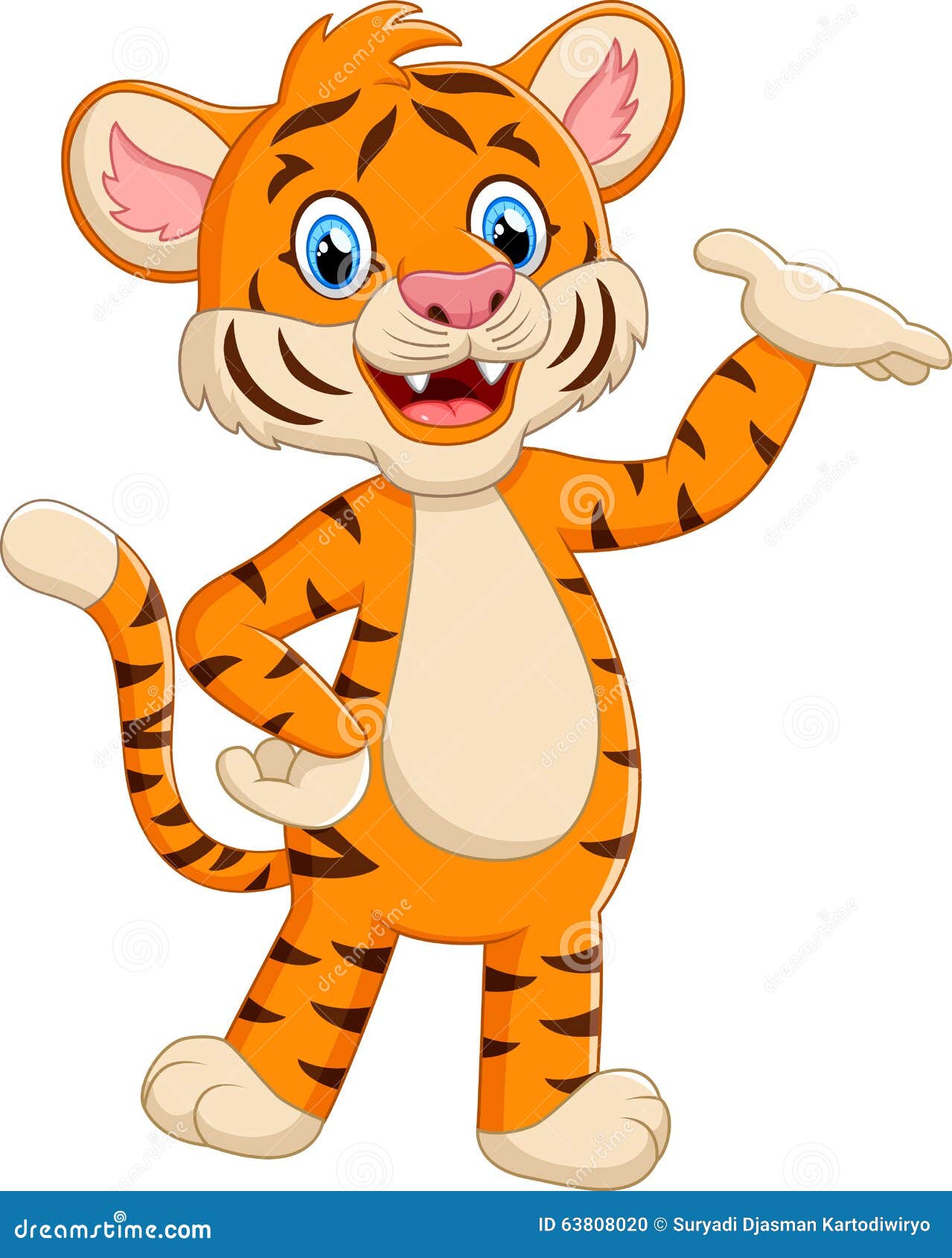 Cute tiger waving hand stock vector. Illustration of small - 63808020