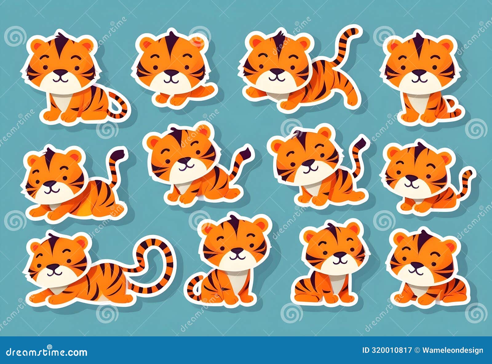 Cute Tigers Sticker Set Ideal for Print Stock Illustration ...