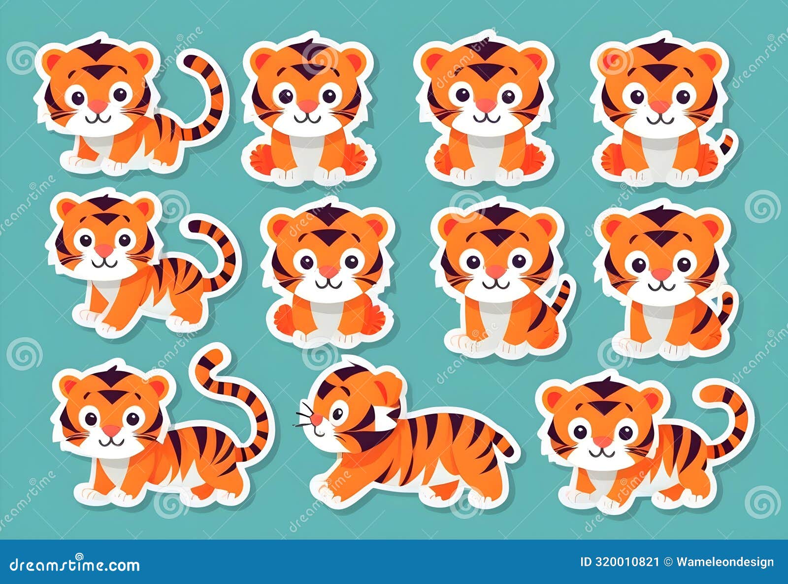 Cute Tigers Sticker Set Ideal for Print Stock Illustration ...