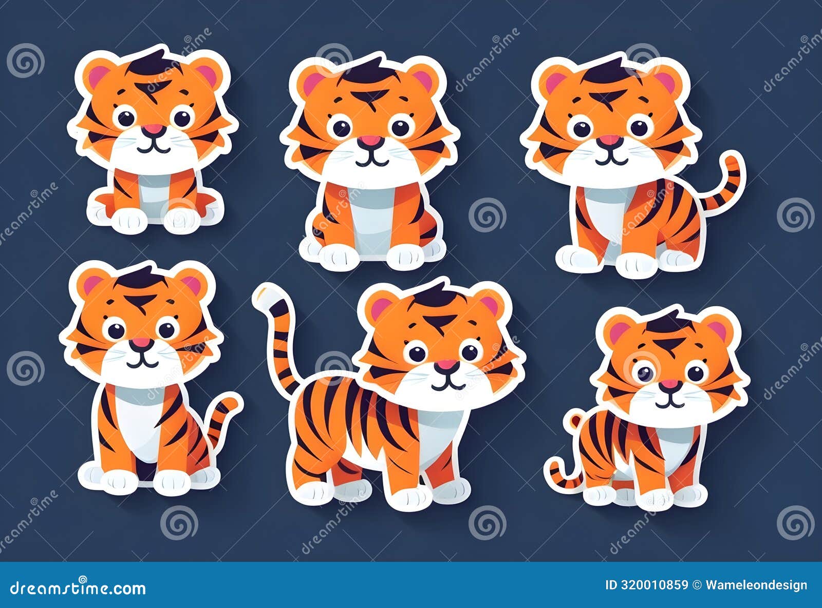 Cute Tigers Sticker Set Ideal for Print Stock Illustration ...
