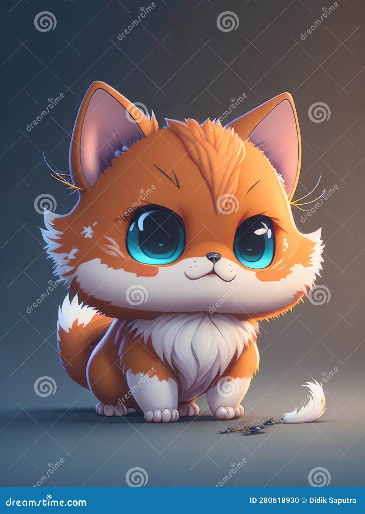 Cute tiny Anime cat stock illustration. Illustration of kitten - 280618930