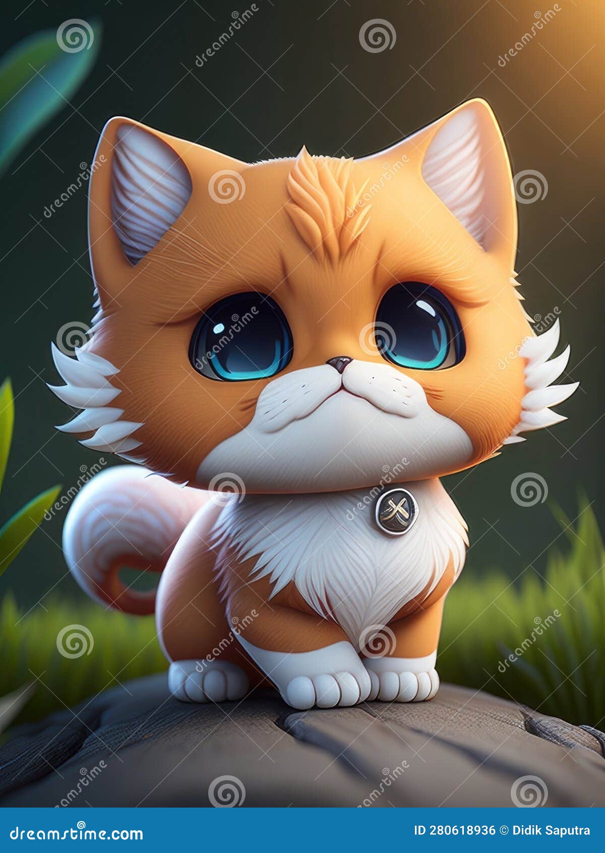 Cute tiny Anime cat stock illustration. Illustration of style - 280618936