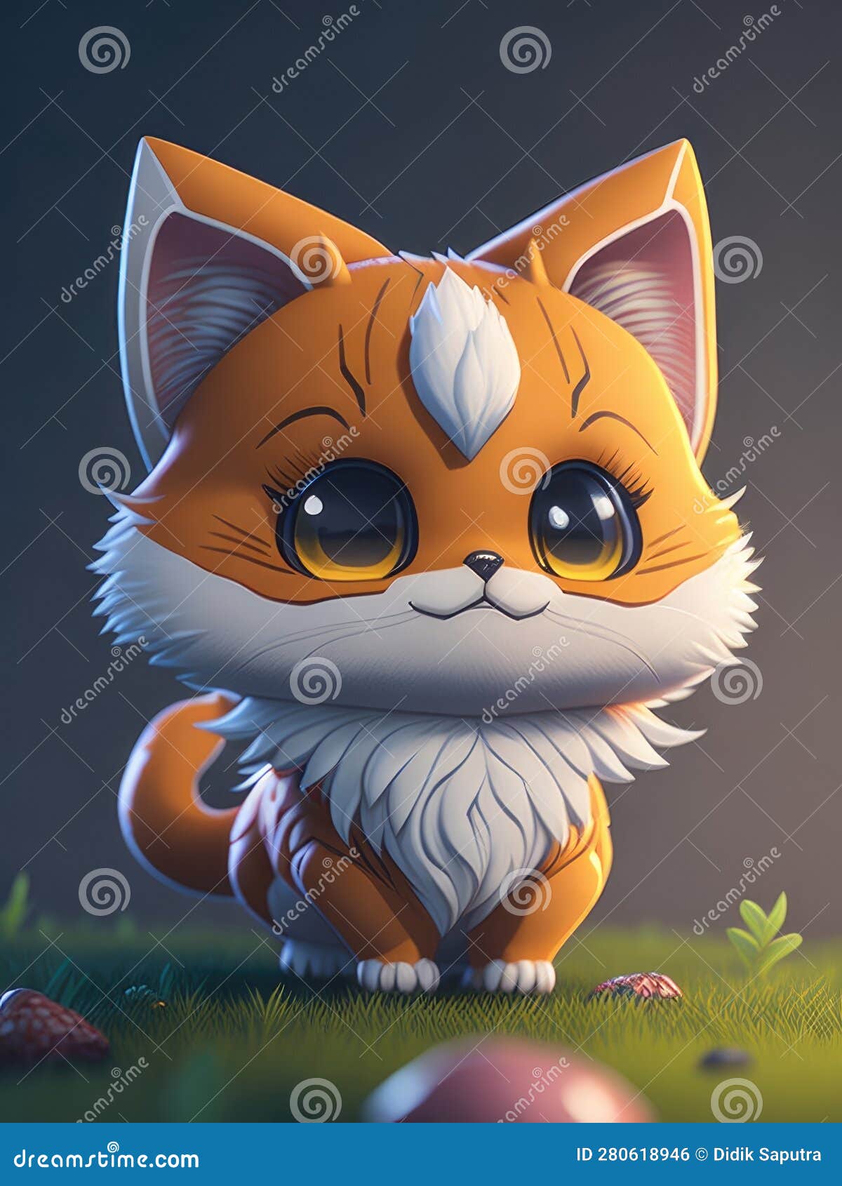 Cute tiny Anime cat stock illustration. Illustration of greeting ...
