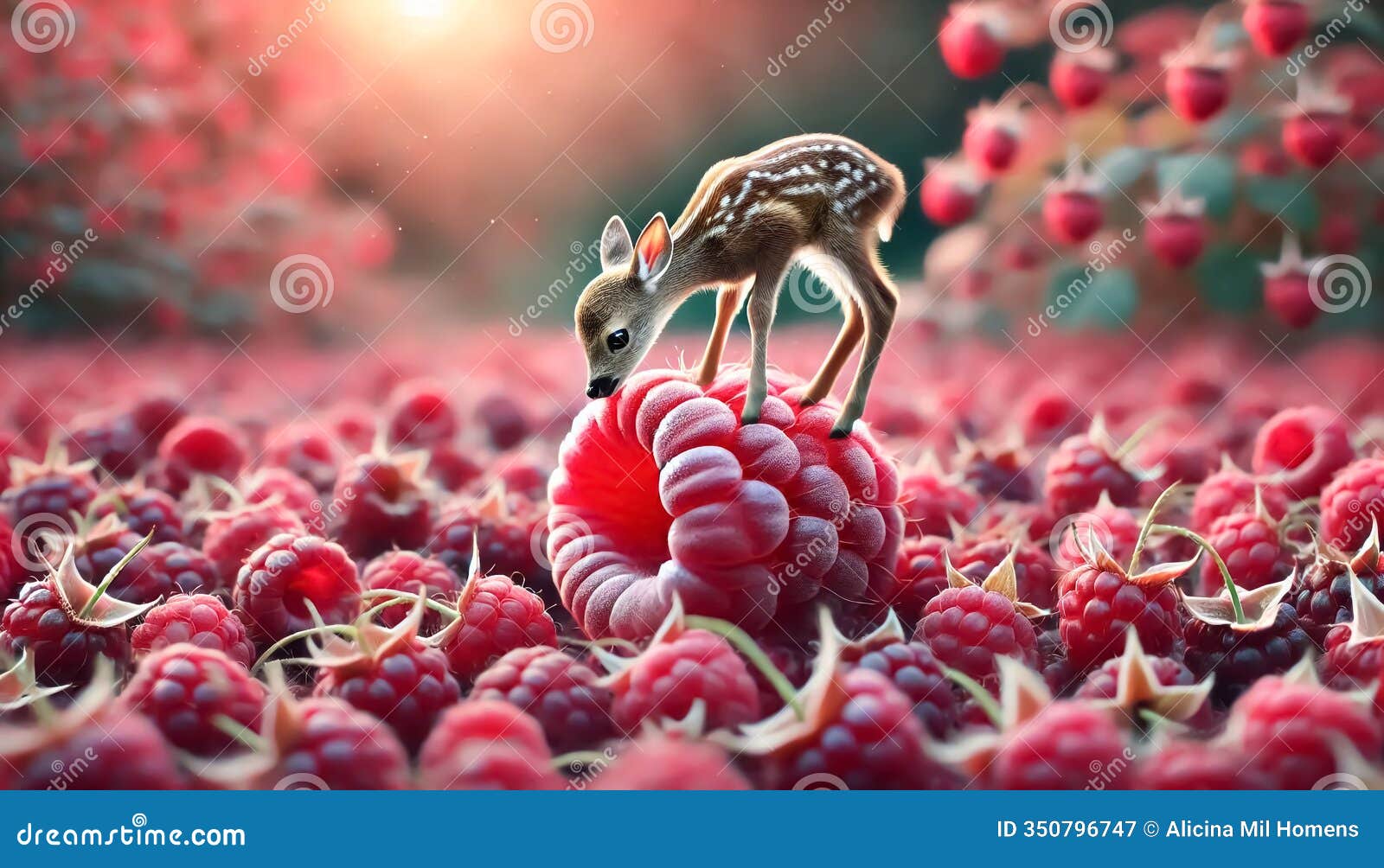 A Cute Tiny Deer on Top of a Raspberry. Digital Fantasy Art Stock ...