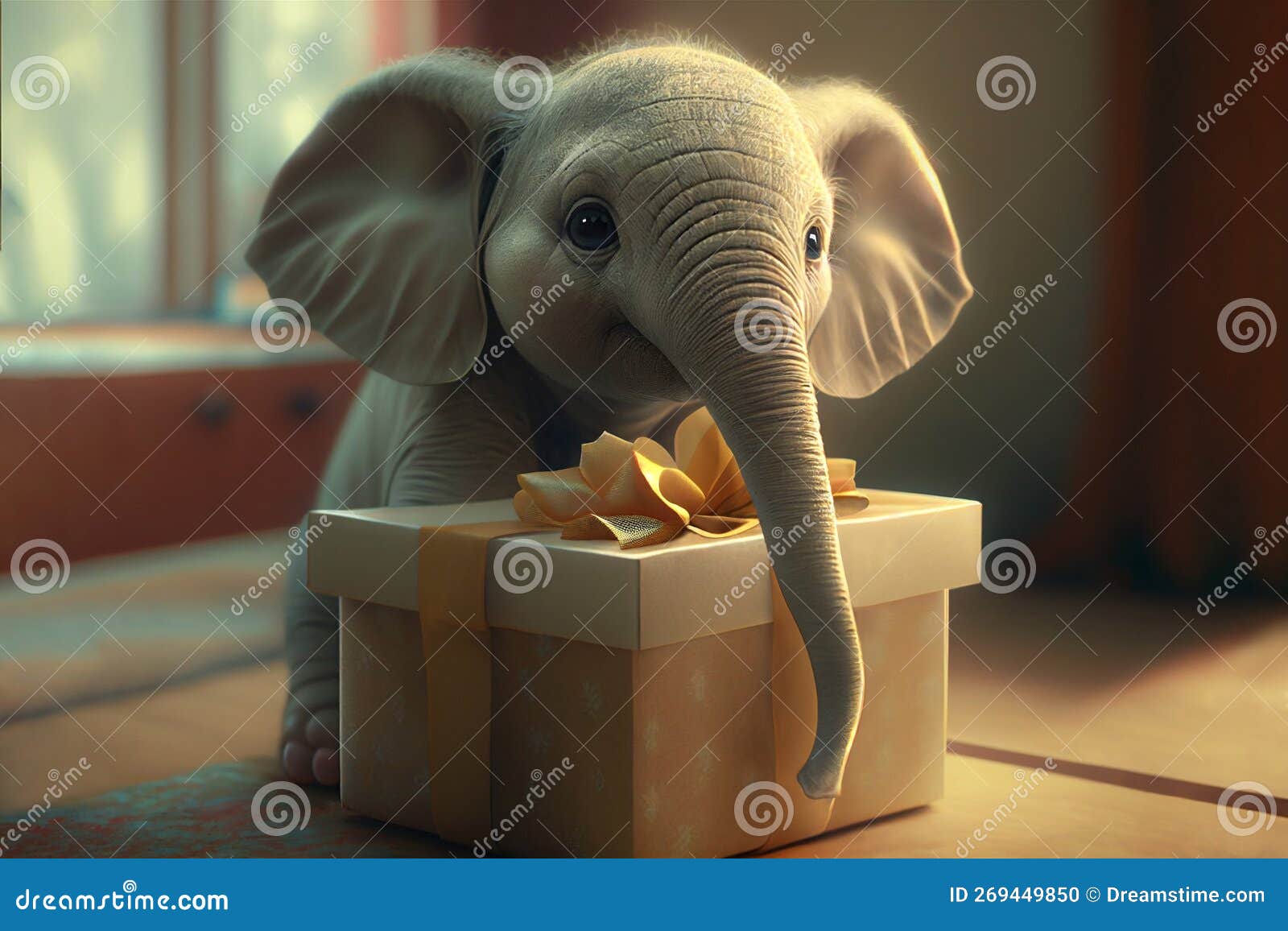 Cute Tiny Elephant with Gift Box Created with Generative AI Stock ...