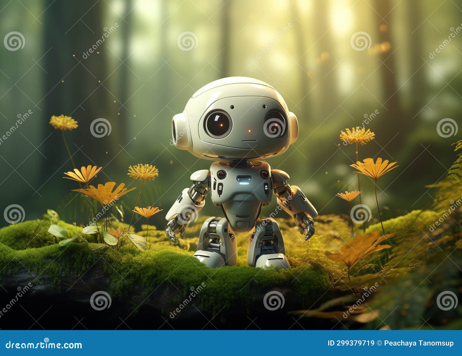 A Cute Tiny Modern Robot Discovering the Earth and Exploring Nature ...