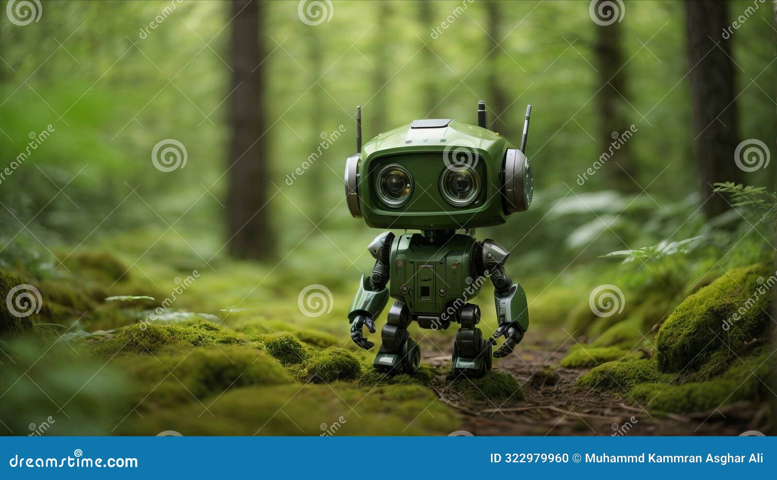 A Cute Tiny Modern Robot is Strolling through the Woods, Its Body is ...