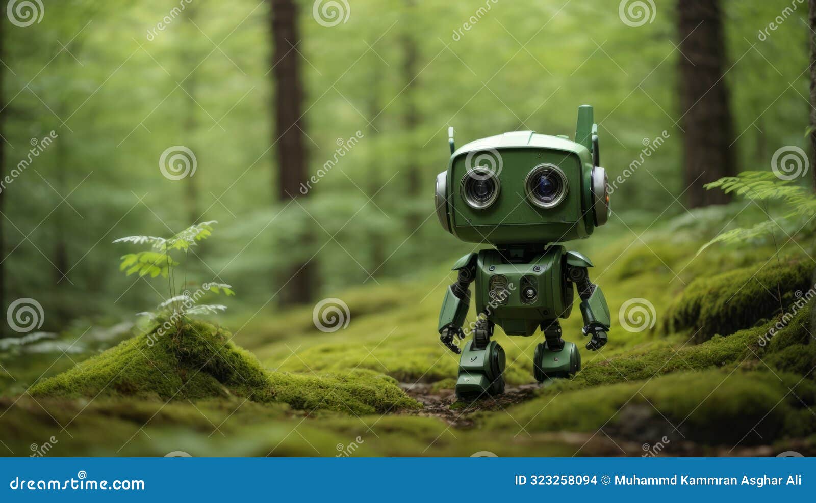 A Cute Tiny Modern Robot is Strolling through the Woods, Its Body is ...