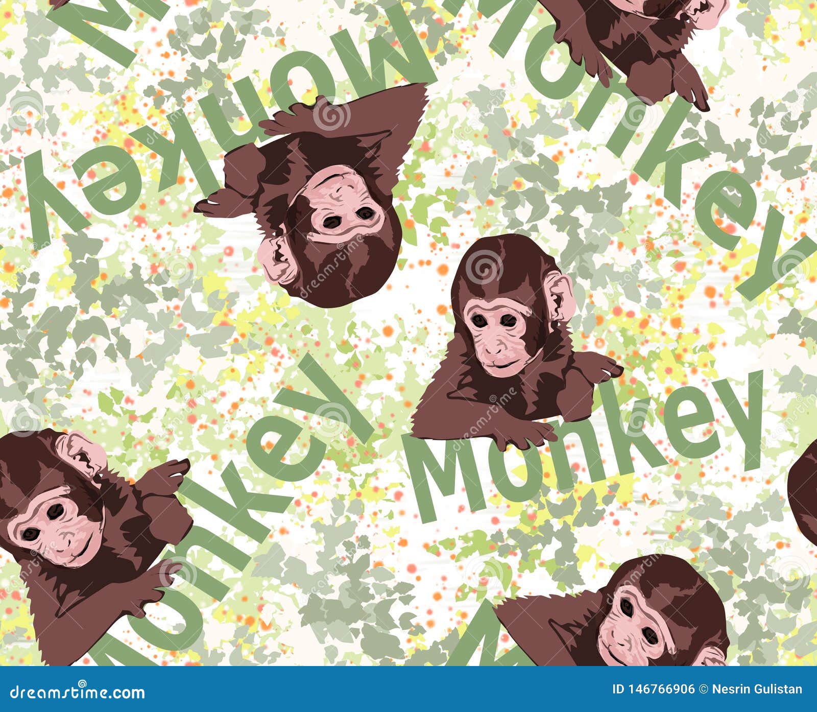 Cute Tiny Monkey and Textile Printing Variants, Gift Paper Printing ...