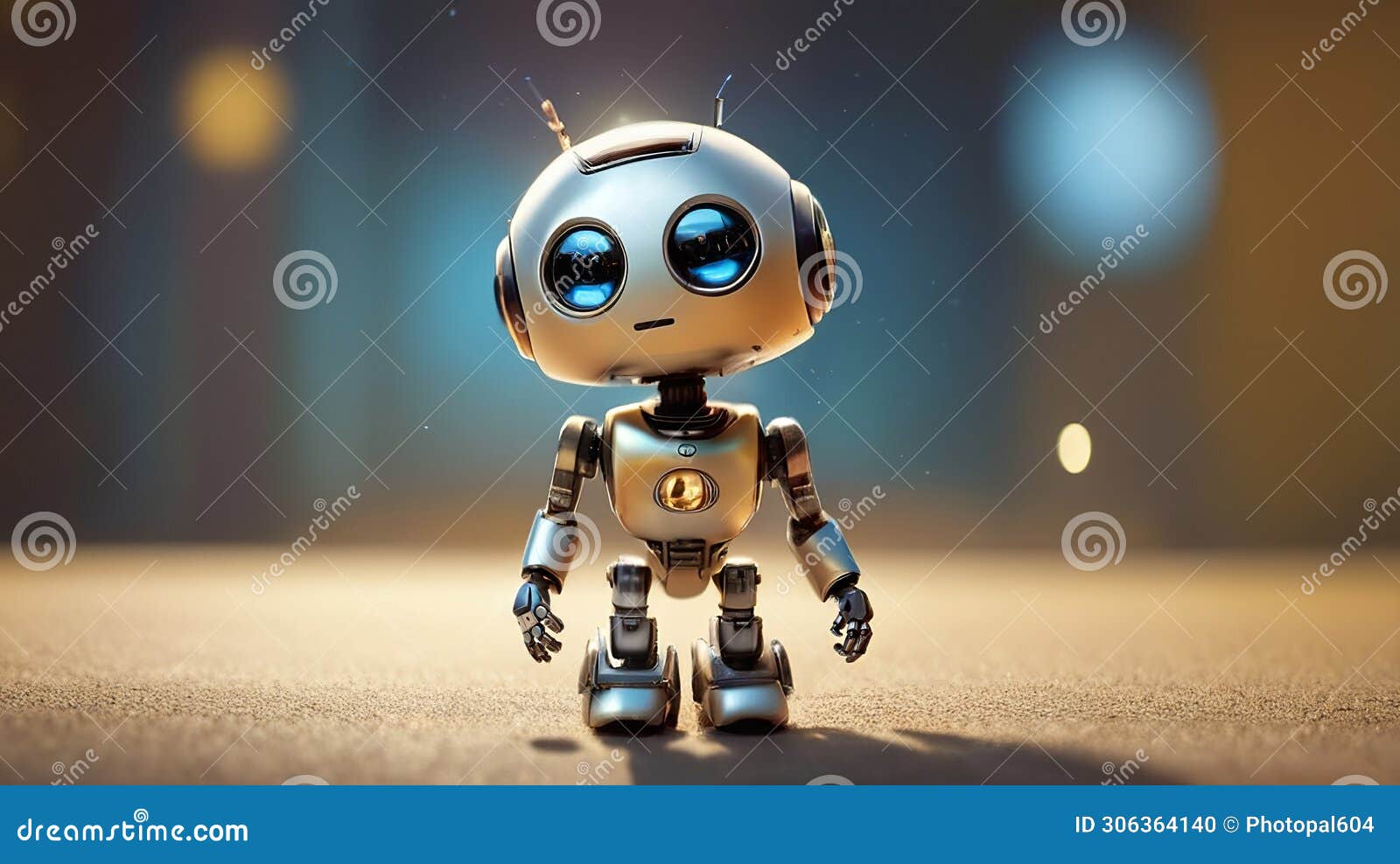Cute Tiny Robot Gazing into Infinity: Yellowish Background. Stock ...