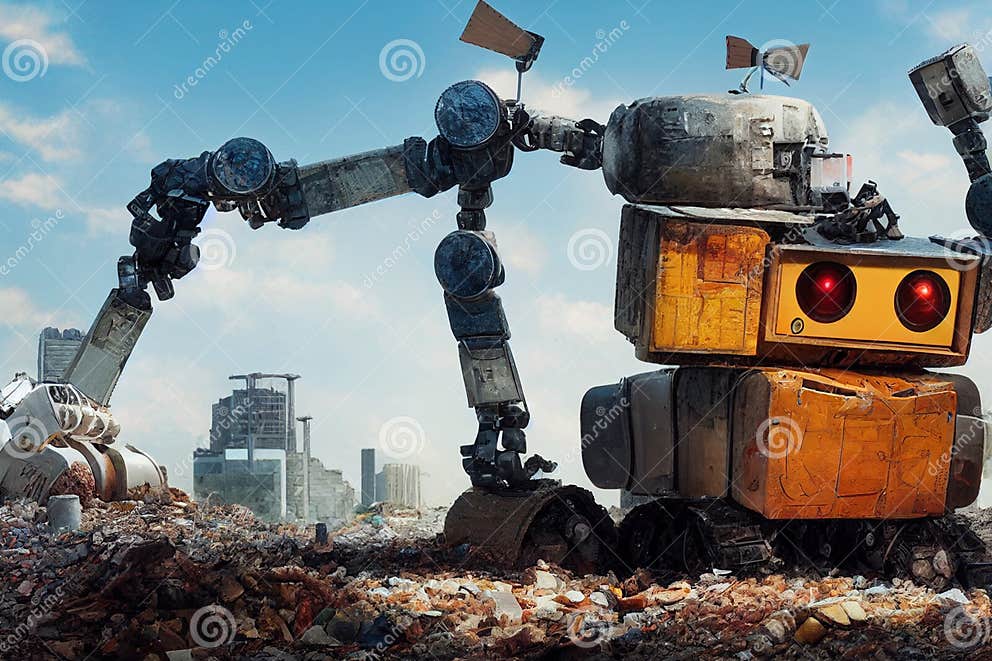 A tiny robot roaming alone stock illustration. Illustration of fiction ...