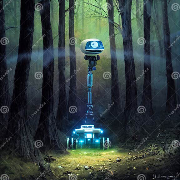 A tiny robot roaming alone stock illustration. Illustration of ...