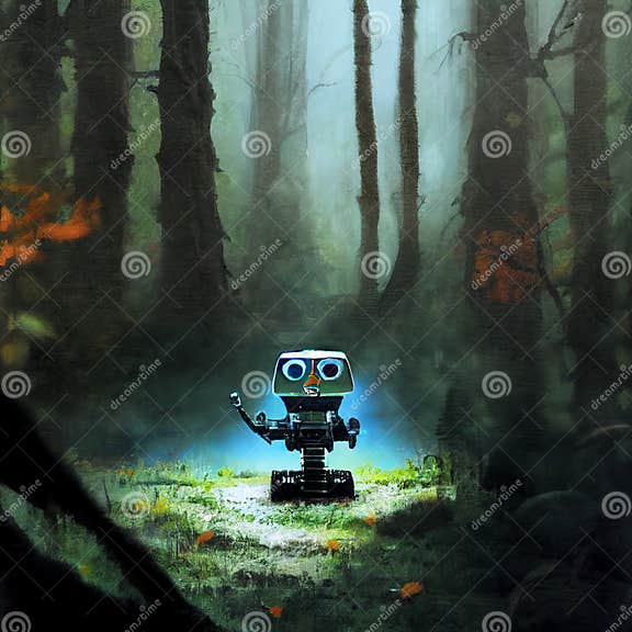 A tiny robot roaming alone stock illustration. Illustration of ...
