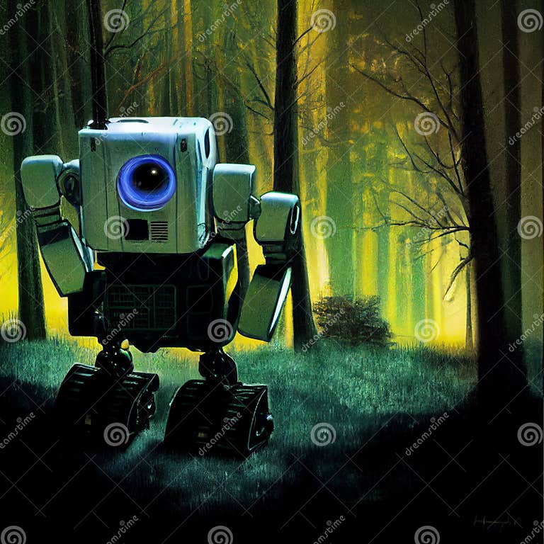 A tiny robot roaming alone stock illustration. Illustration of tiny ...