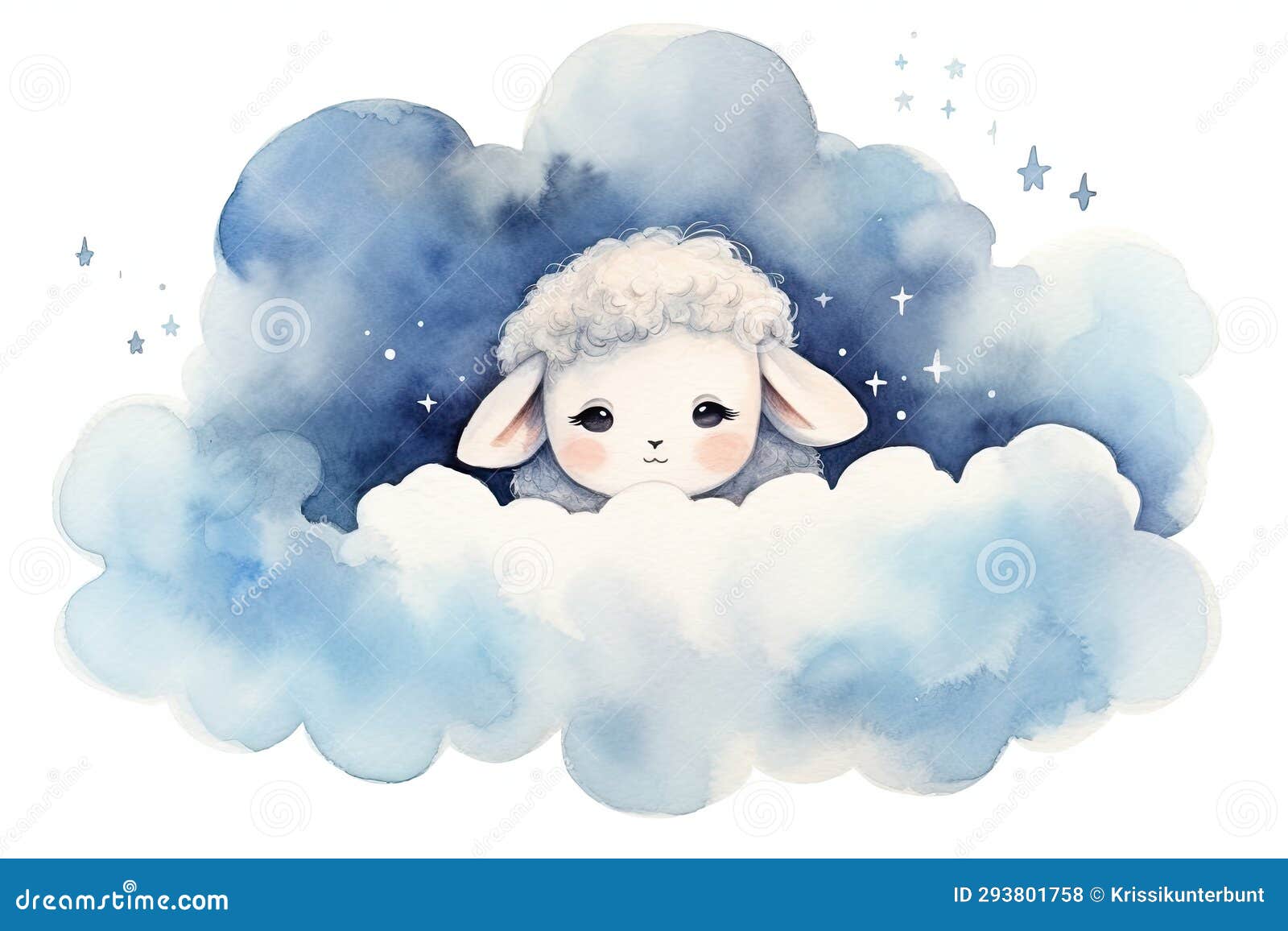 Cute Tired Sheep in Cloud AI Generated Stock Illustration ...