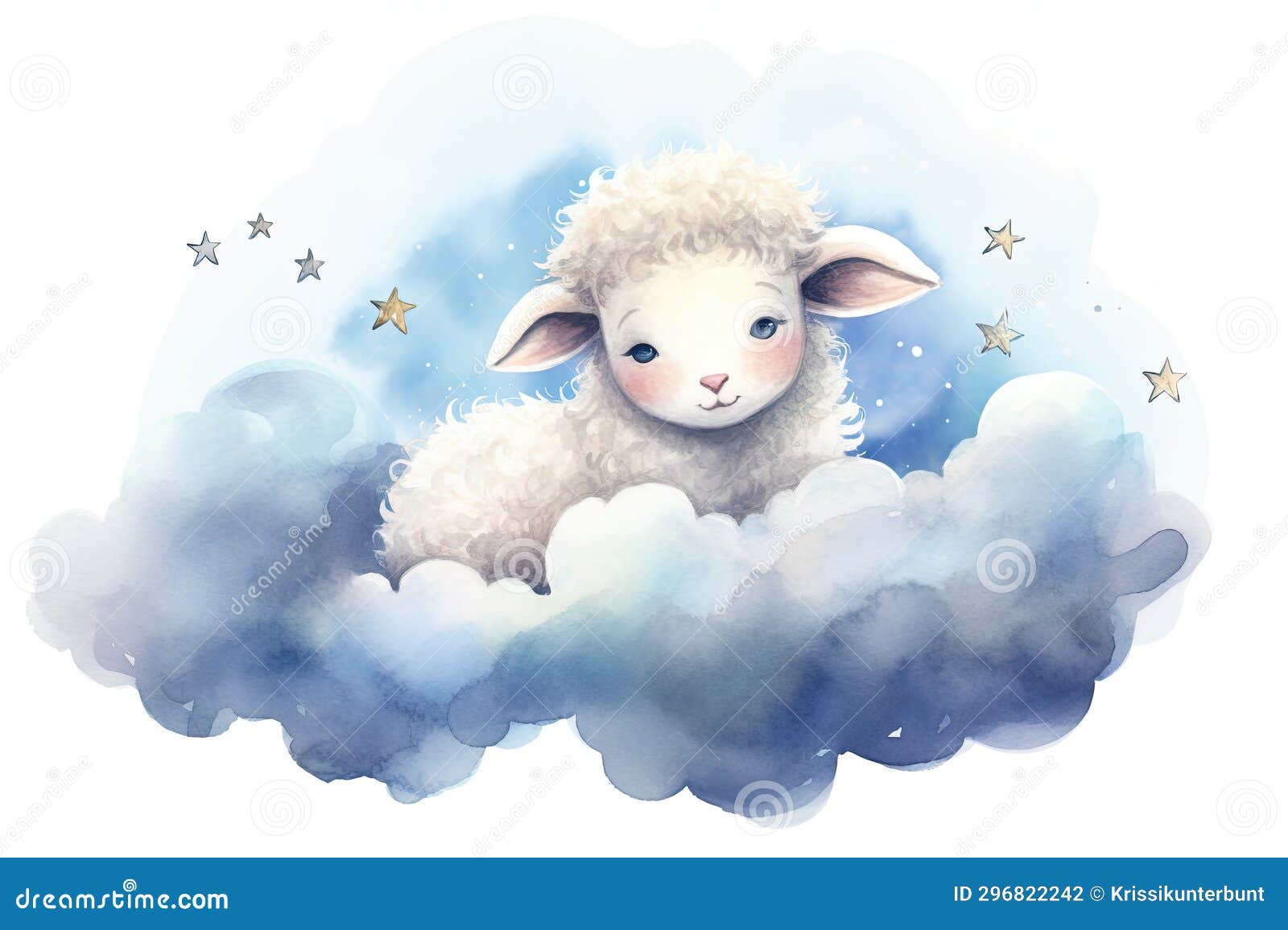 Cute Tired Sheep in Cloud AI Generated Stock Illustration ...