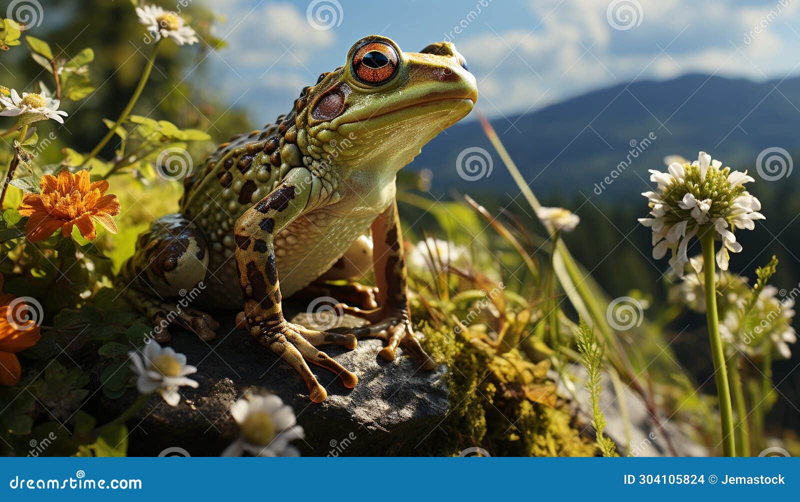 A Cute Toad Sitting in the Green Grass Generated by AI Stock Photo ...
